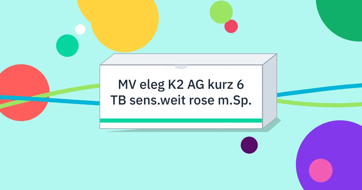 Symbolbild: Packung mit der Aufschrift MV eleg K2 AG kurz 6 TB sens.weit rose m.Sp. (PZN 14697499) – Verfügbarkeit und Bezug in Apotheken in Frankfurt am Main