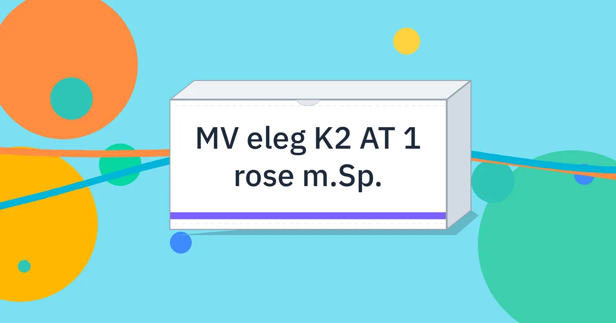 Symbolbild: Packung mit der Aufschrift MV eleg K2 AT 1 rose m.Sp. (PZN 15286640) – Verfügbarkeit und Bezug in Apotheken in Frankfurt am Main