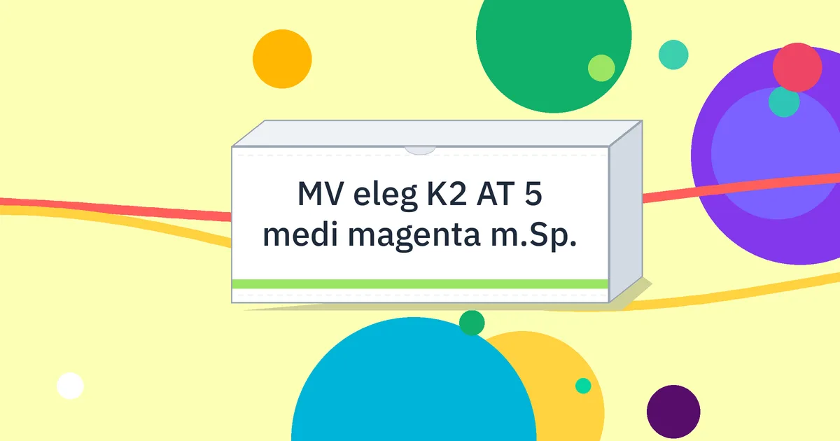 Symbolbild: Packung mit der Aufschrift MV eleg K2 AT 5 medi magenta m.Sp. (PZN 14625910) – Verfügbarkeit und Bezug in Apotheken in Frankfurt am Main