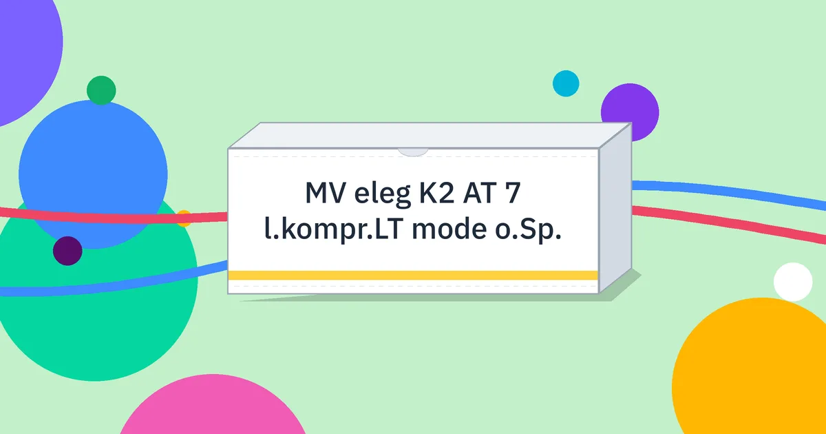 Symbolbild: Packung mit der Aufschrift MV eleg K2 AT 7 l.kompr.LT mode o.Sp. (PZN 06189493) – Verfügbarkeit und Bezug in Apotheken in Frankfurt am Main