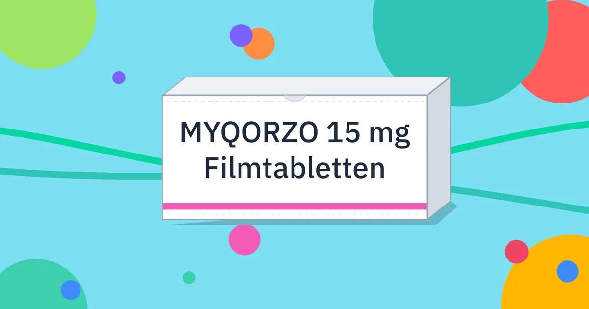 Symbolbild: Packung mit der Aufschrift MYQORZO 15 mg Filmtabletten (PZN 20231368) – Verfügbarkeit und Bezug in Apotheken in Frankfurt am Main