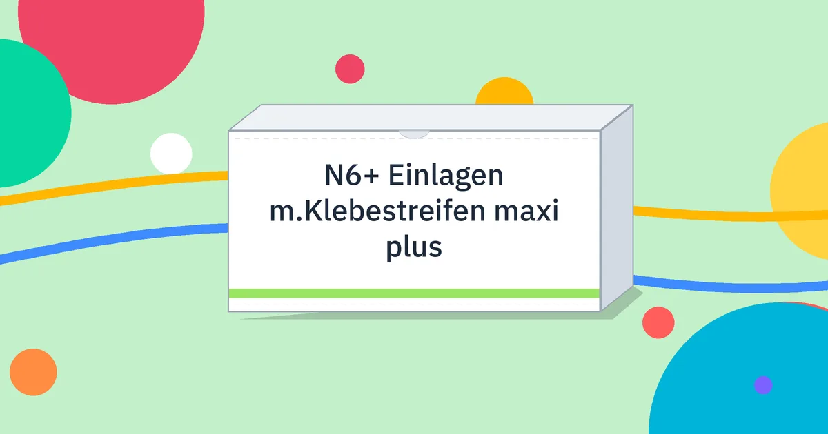 Symbolbild: Packung mit der Aufschrift N6+ Einlagen m.Klebestreifen maxi plus (PZN 16529234) – Verfügbarkeit und Bezug in Apotheken in Frankfurt am Main