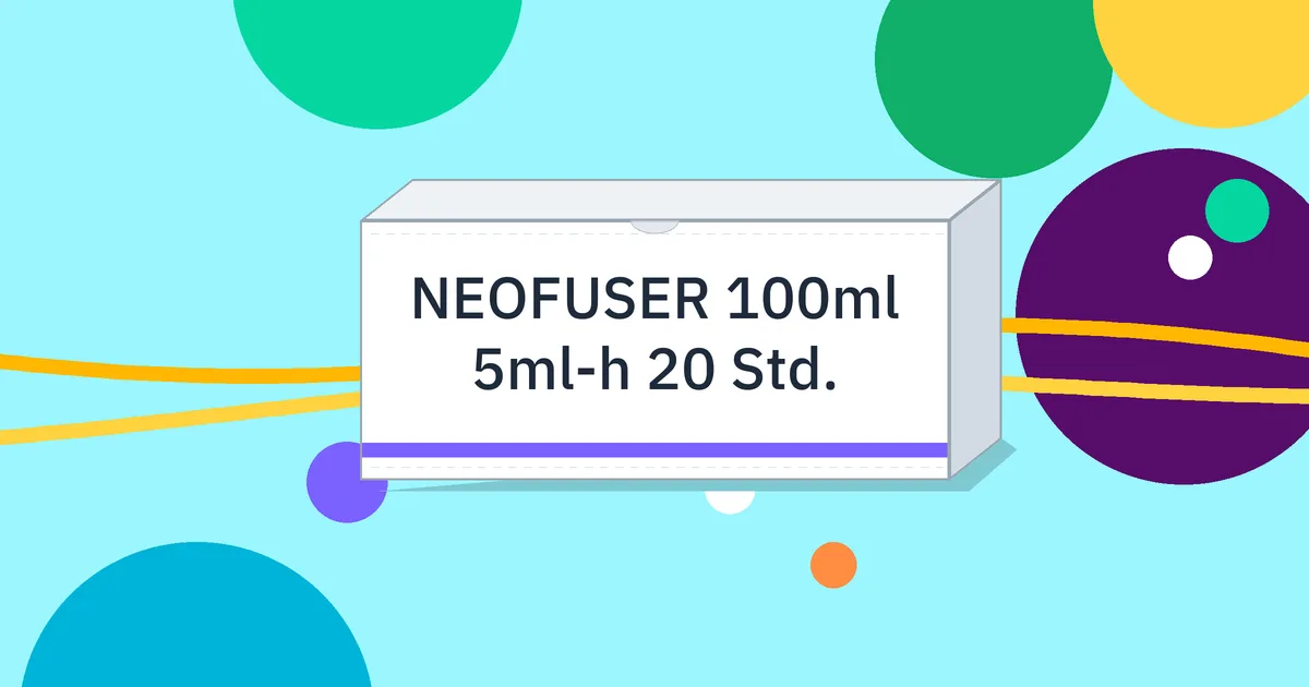 Symbolbild: Packung mit der Aufschrift NEOFUSER 100ml 5ml-h 20 Std. (PZN 16512185) – Verfügbarkeit und Bezug in Apotheken in Frankfurt am Main