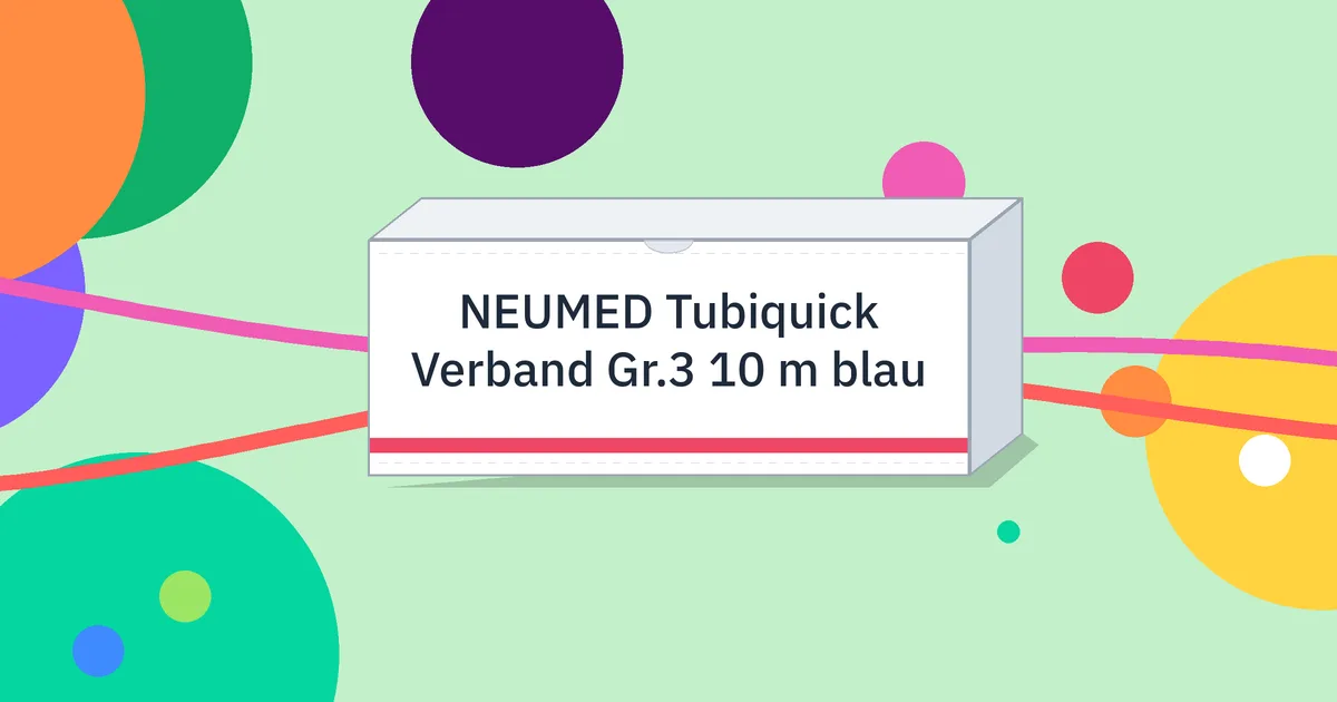 Symbolbild: Packung mit der Aufschrift NEUMED Tubiquick Verband Gr.3 10 m blau (PZN 04291862) – Verfügbarkeit und Bezug in Apotheken in Frankfurt am Main