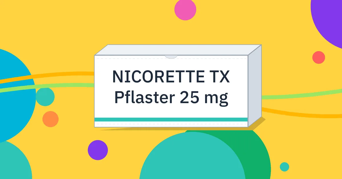 Symbolbild: Packung mit der Aufschrift NICORETTE TX Pflaster 25 mg (PZN 12572345) – Verfügbarkeit und Bezug in Apotheken in Frankfurt am Main