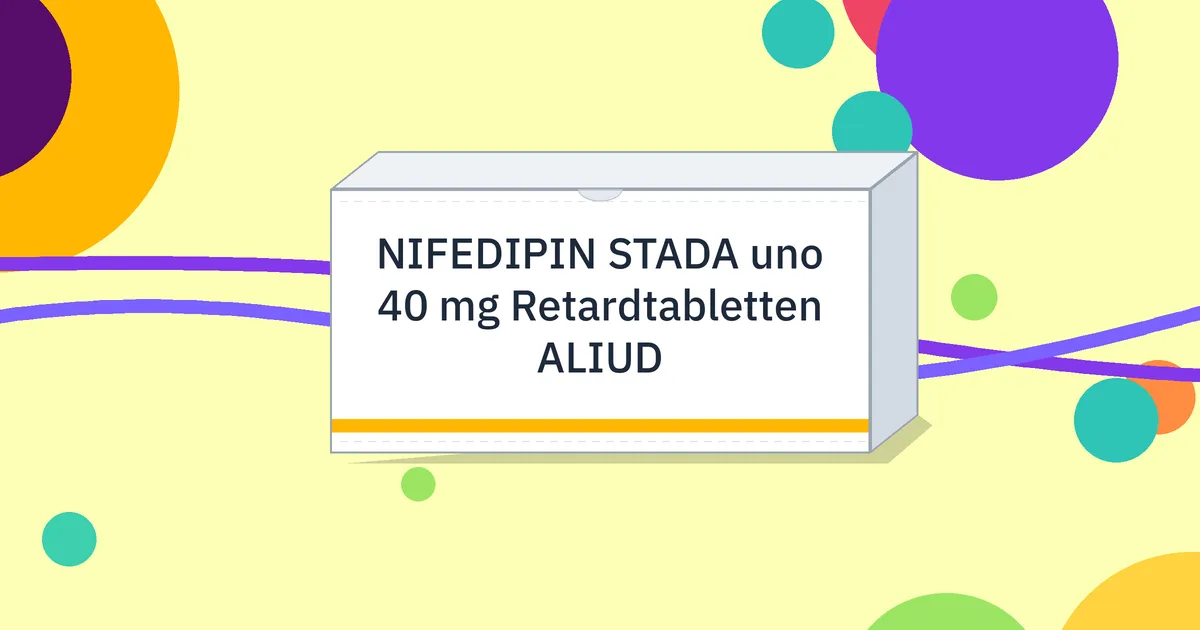 Symbolbild: Packung mit der Aufschrift NIFEDIPIN STADA uno 40 mg Retardtabletten ALIUD (PZN 11010846) – Verfügbarkeit und Bezug in Apotheken in Frankfurt am Main