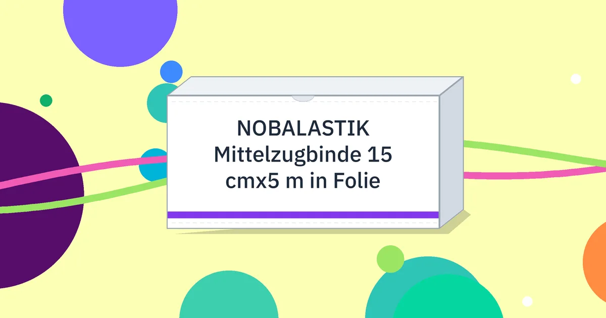 Symbolbild: Packung mit der Aufschrift NOBALASTIK Mittelzugbinde 15 cmx5 m in Folie (PZN 07096049) – Verfügbarkeit und Bezug in Apotheken in Frankfurt am Main