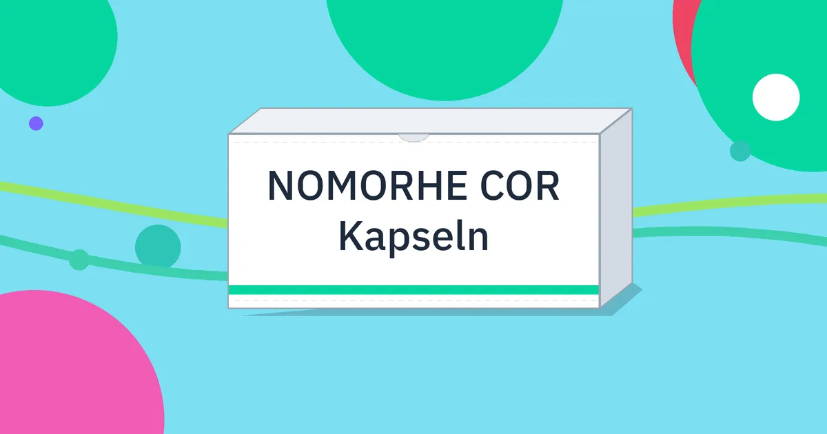 Symbolbild: Packung mit der Aufschrift NOMORHE COR Kapseln (PZN 15424042) – Verfügbarkeit und Bezug in Apotheken in Frankfurt am Main