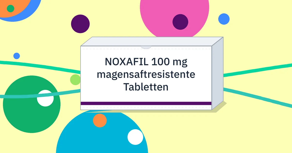 Symbolbild: Packung mit der Aufschrift NOXAFIL 100 mg magensaftresistente Tabletten (PZN 12366947) – Verfügbarkeit und Bezug in Apotheken in Frankfurt am Main