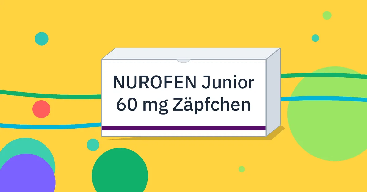 Symbolbild: Packung mit der Aufschrift NUROFEN Junior 60 mg Zäpfchen (PZN 04085246) – Verfügbarkeit und Bezug in Apotheken in Frankfurt am Main