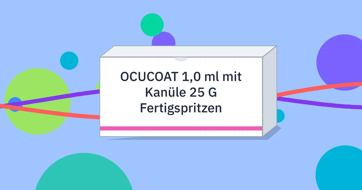 Symbolbild: Packung mit der Aufschrift OCUCOAT 1,0 ml mit Kanüle 25 G Fertigspritzen (PZN 02264826) – Verfügbarkeit und Bezug in Apotheken in Frankfurt am Main