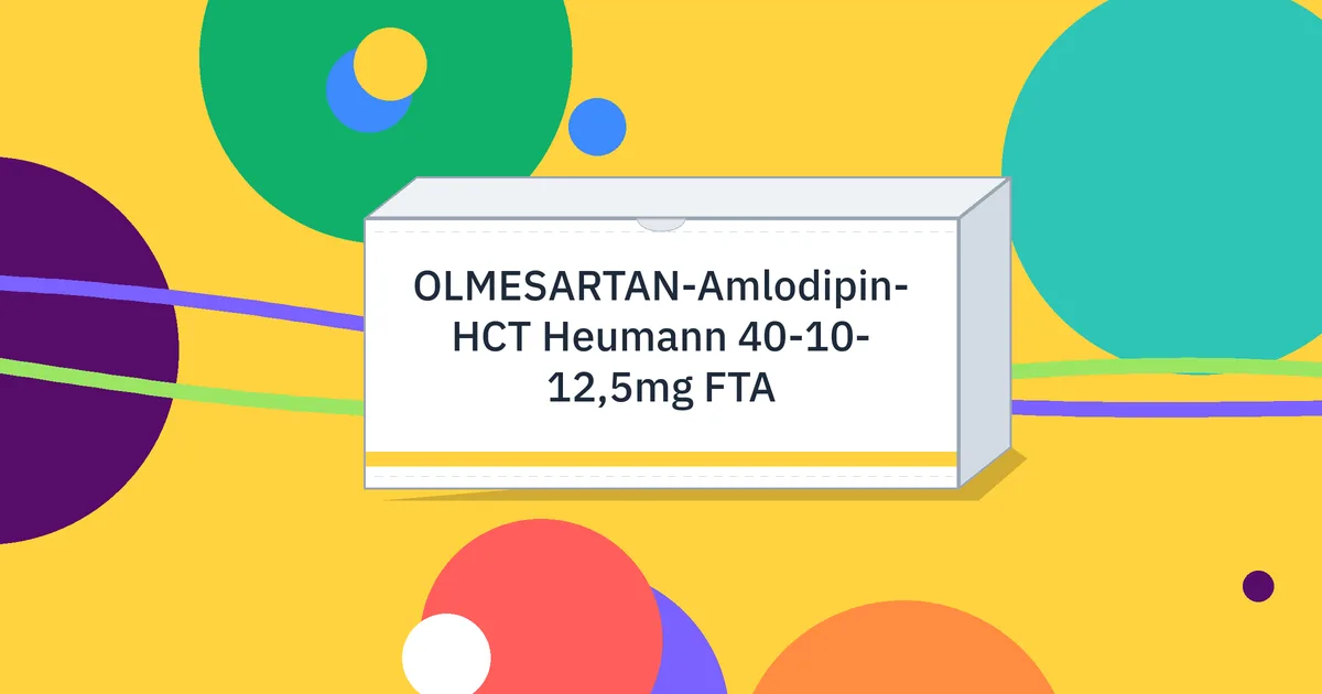 Symbolbild: Packung mit der Aufschrift OLMESARTAN-Amlodipin-HCT Heumann 40-10-12,5mg FTA (PZN 15580457) – Verfügbarkeit und Bezug in Apotheken in Frankfurt am Main