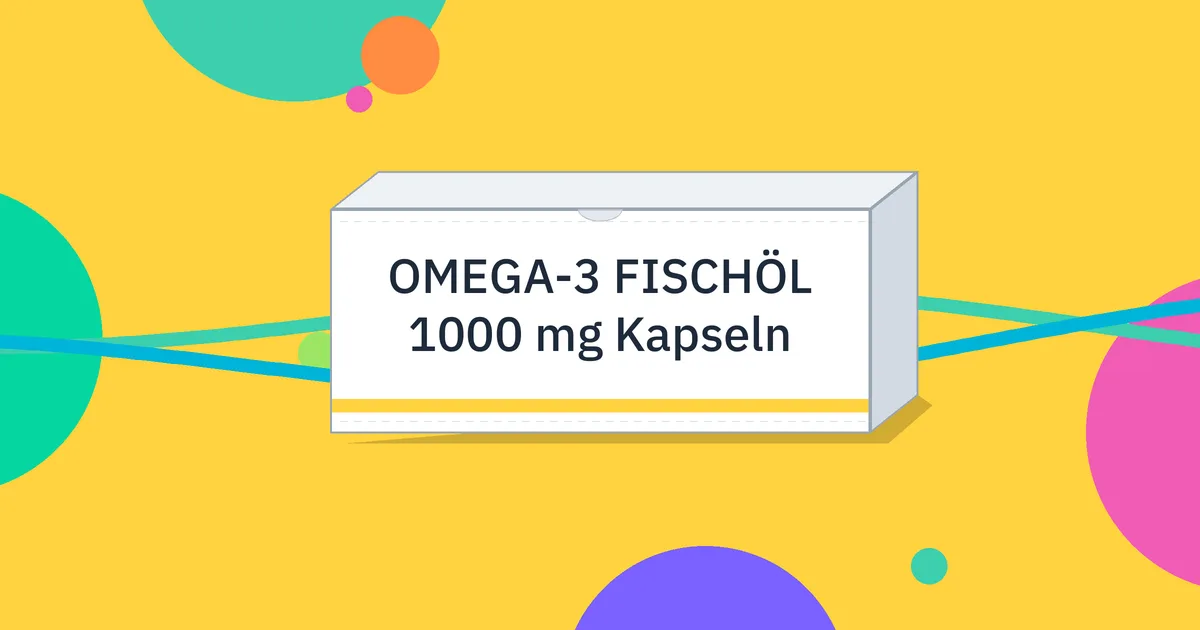 Symbolbild: Packung mit der Aufschrift OMEGA-3 FISCHÖL 1000 mg Kapseln (PZN 01159435) – Verfügbarkeit und Bezug in Apotheken in Frankfurt am Main