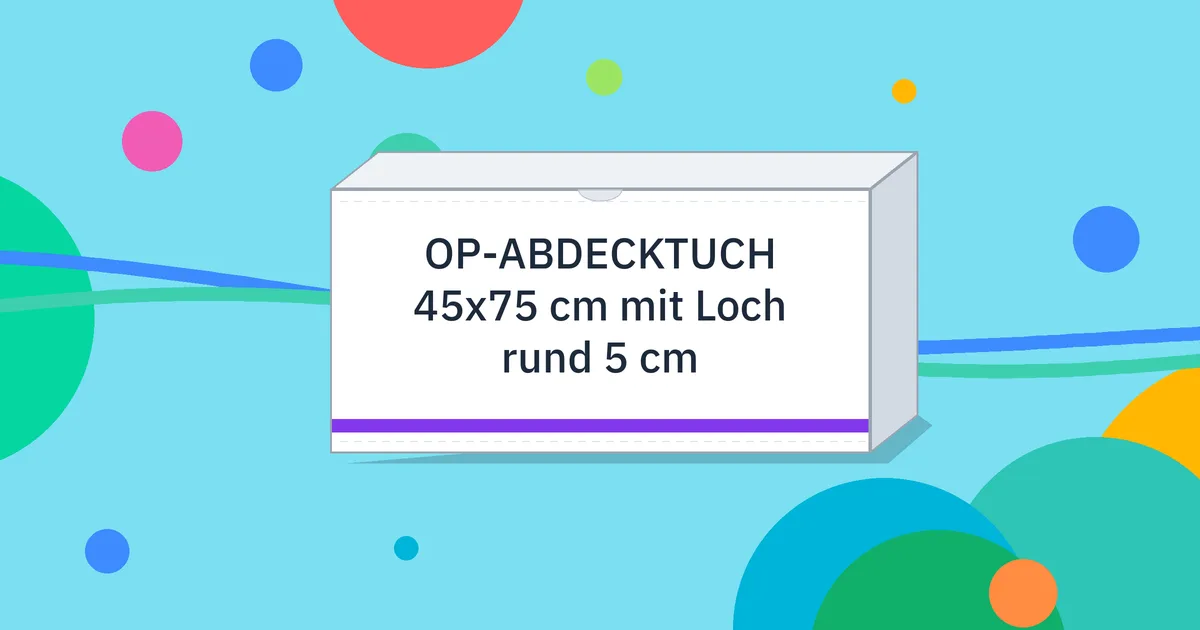 Symbolbild: Packung mit der Aufschrift OP-ABDECKTUCH 45x75 cm mit Loch rund 5 cm (PZN 15993509) – Verfügbarkeit und Bezug in Apotheken in Frankfurt am Main