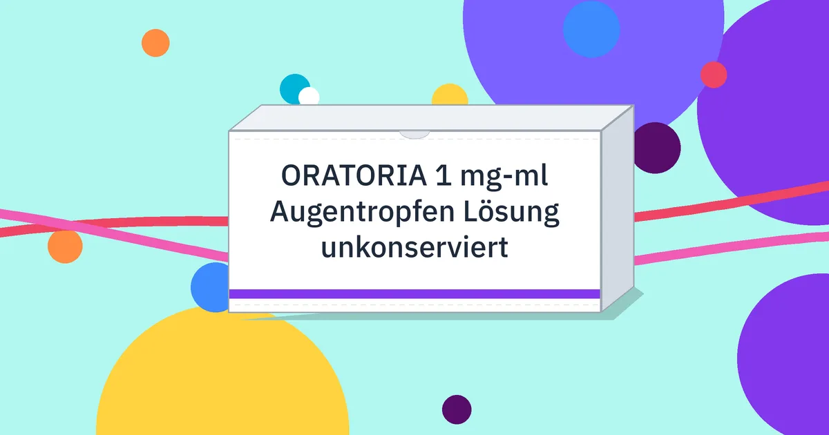 Symbolbild: Packung mit der Aufschrift ORATORIA 1 mg-ml Augentropfen Lösung unkonserviert (PZN 17612747) – Verfügbarkeit und Bezug in Apotheken in Frankfurt am Main