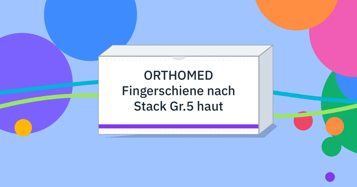 Symbolbild: Packung mit der Aufschrift ORTHOMED Fingerschiene nach Stack Gr.5 haut (PZN 10756360) – Verfügbarkeit und Bezug in Apotheken in Frankfurt am Main