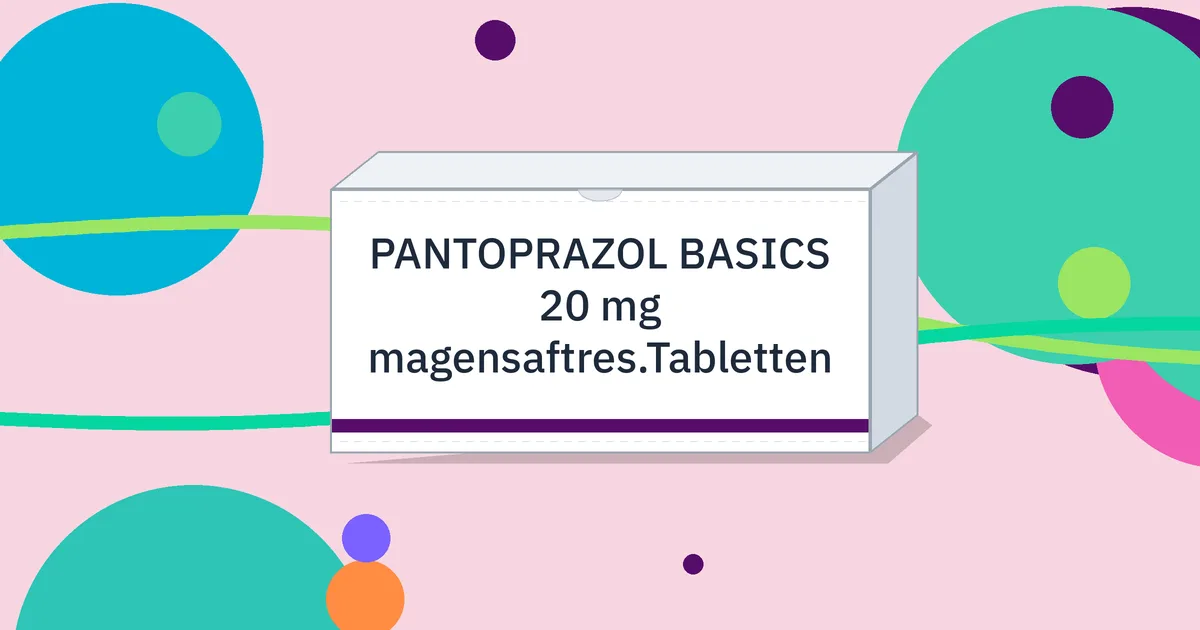 Symbolbild: Packung mit der Aufschrift PANTOPRAZOL BASICS 20 mg magensaftres.Tabletten (PZN 05454415) – Verfügbarkeit und Bezug in Apotheken in Frankfurt am Main
