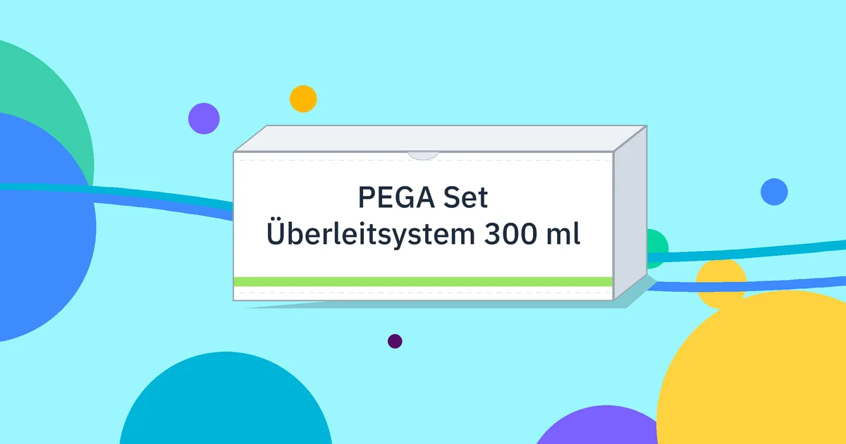 Symbolbild: Packung mit der Aufschrift PEGA Set Überleitsystem 300 ml (PZN 03826953) – Verfügbarkeit und Bezug in Apotheken in Frankfurt am Main