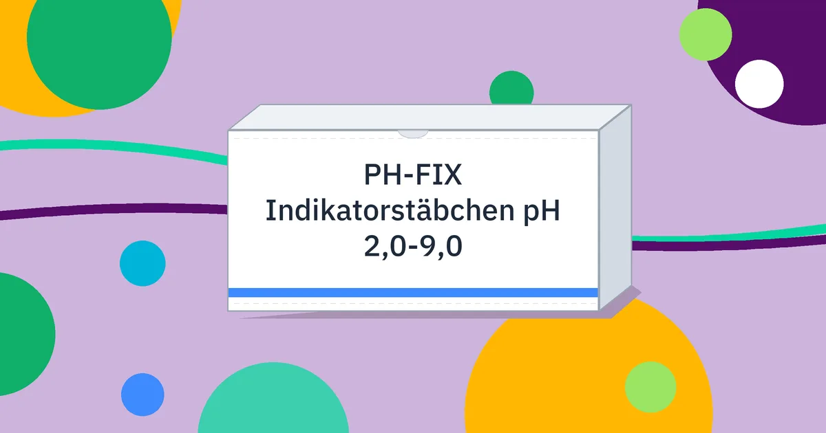 Symbolbild: Packung mit der Aufschrift PH-FIX Indikatorstäbchen pH 2,0-9,0 (PZN 11886751) – Verfügbarkeit und Bezug in Apotheken in Frankfurt am Main