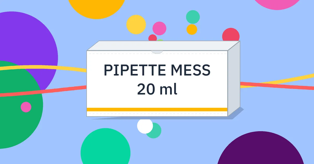 Symbolbild: Packung mit der Aufschrift PIPETTE MESS 20 ml (PZN 01968270) – Verfügbarkeit und Bezug in Apotheken in Frankfurt am Main