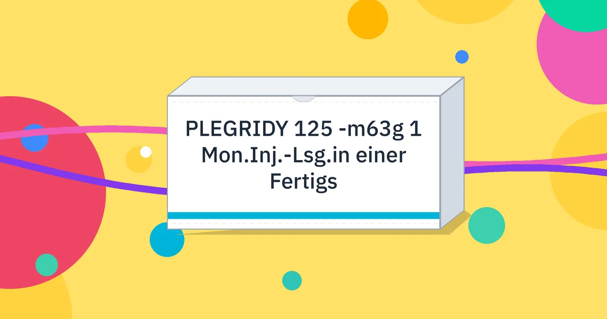 Symbolbild: Packung mit der Aufschrift PLEGRIDY 125 -m63g 1 Mon.Inj.-Lsg.in einer Fertigs (PZN 16529530) – Verfügbarkeit und Bezug in Apotheken in Frankfurt am Main
