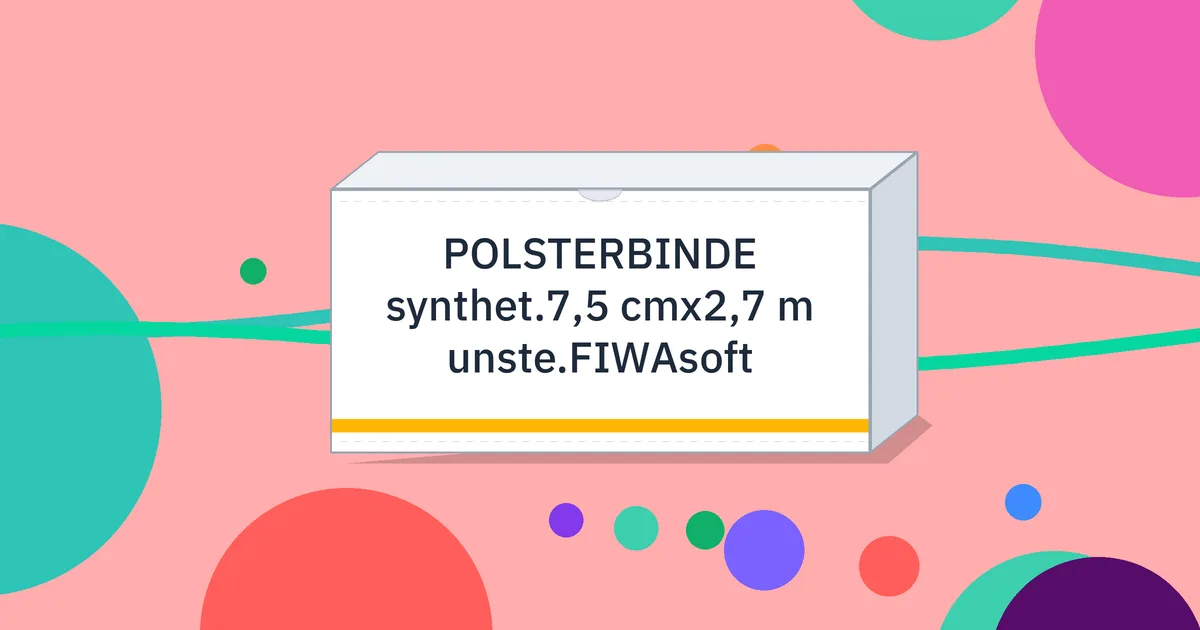 Symbolbild: Packung mit der Aufschrift POLSTERBINDE synthet.7,5 cmx2,7 m unste.FIWAsoft (PZN 13831464) – Verfügbarkeit und Bezug in Apotheken in Frankfurt am Main