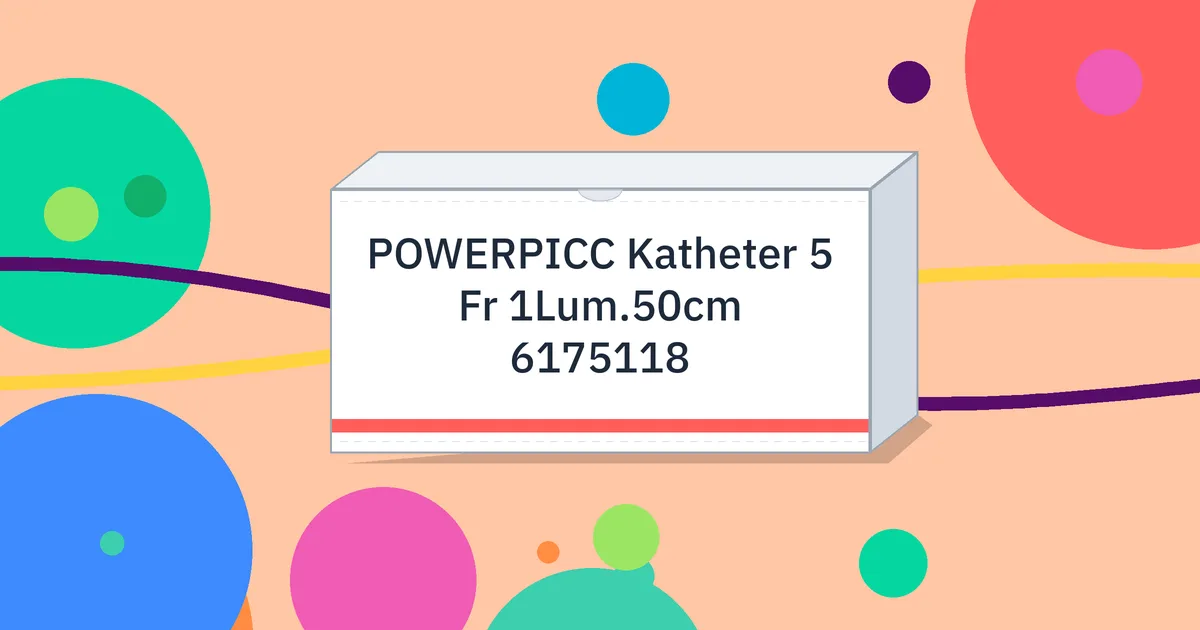 Symbolbild: Packung mit der Aufschrift POWERPICC Katheter 5 Fr 1Lum.50cm 6175118 (PZN 07323226) – Verfügbarkeit und Bezug in Apotheken in Frankfurt am Main