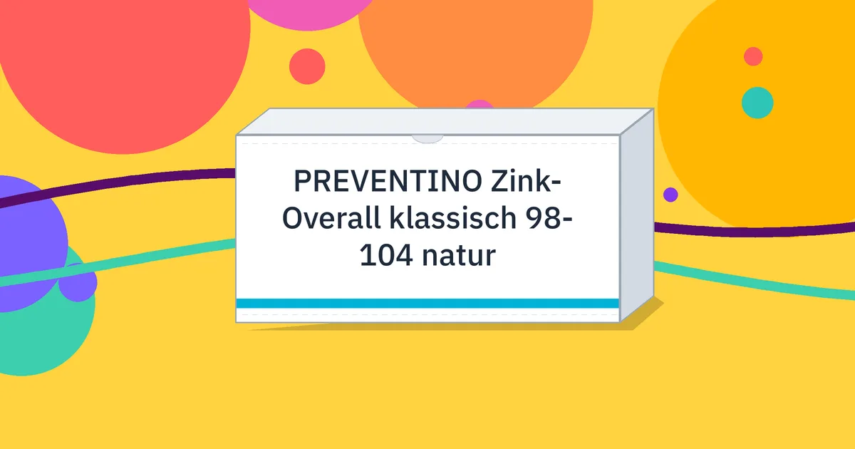 Symbolbild: Packung mit der Aufschrift PREVENTINO Zink-Overall klassisch 98-104 natur (PZN 12446310) – Verfügbarkeit und Bezug in Apotheken in Frankfurt am Main