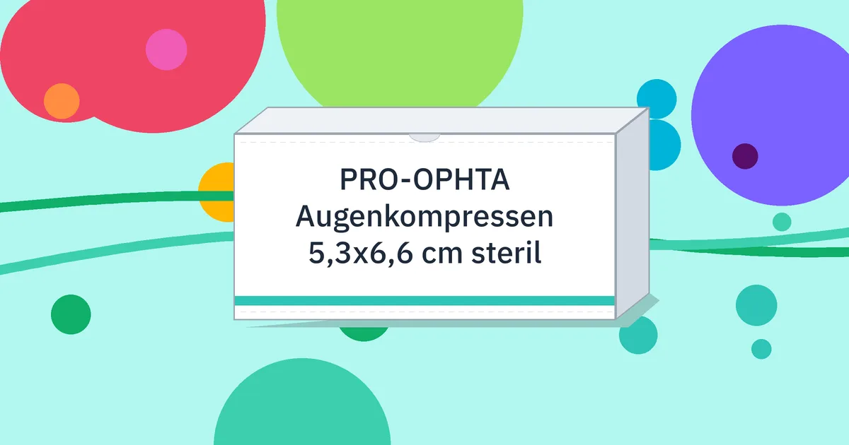 Symbolbild: Packung mit der Aufschrift PRO-OPHTA Augenkompressen 5,3x6,6 cm steril (PZN 17491700) – Verfügbarkeit und Bezug in Apotheken in Frankfurt am Main