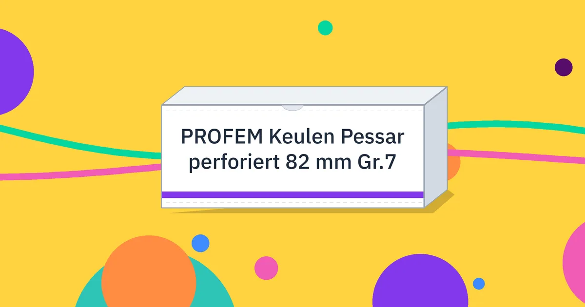 Symbolbild: Packung mit der Aufschrift PROFEM Keulen Pessar perforiert 82 mm Gr.7 (PZN 11671743) – Verfügbarkeit und Bezug in Apotheken in Frankfurt am Main