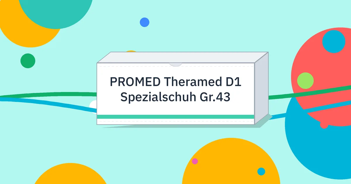 Symbolbild: Packung mit der Aufschrift PROMED Theramed D1 Spezialschuh Gr.43 (PZN 05482481) – Verfügbarkeit und Bezug in Apotheken in Frankfurt am Main
