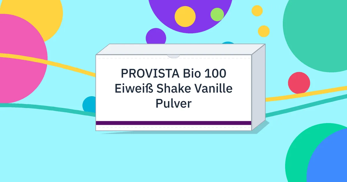 Symbolbild: Packung mit der Aufschrift PROVISTA Bio 100 Eiweiß Shake Vanille Pulver (PZN 09737883) – Verfügbarkeit und Bezug in Apotheken in Frankfurt am Main