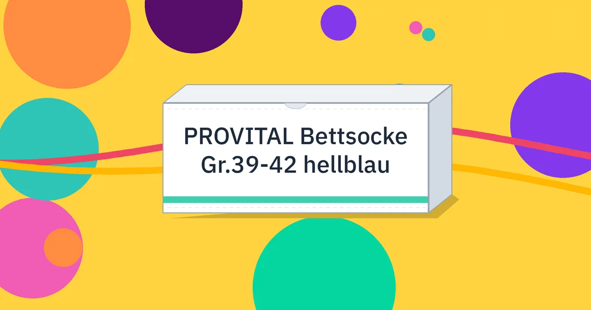 Symbolbild: Packung mit der Aufschrift PROVITAL Bettsocke Gr.39-42 hellblau (PZN 19683415) – Verfügbarkeit und Bezug in Apotheken in Frankfurt am Main