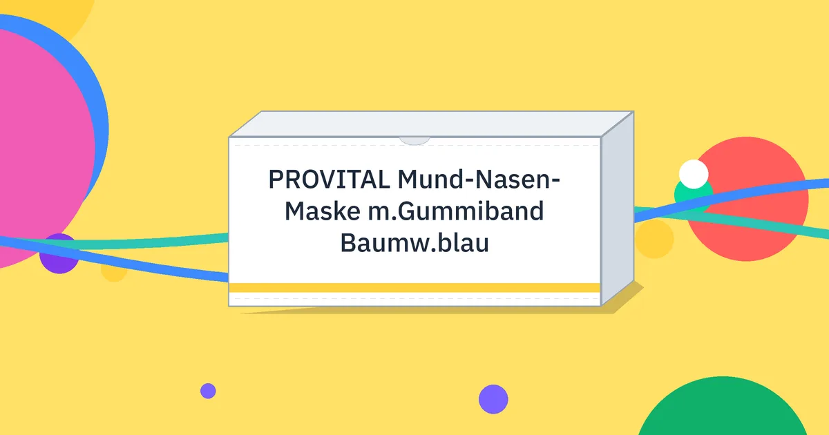 Symbolbild: Packung mit der Aufschrift PROVITAL Mund-Nasen-Maske m.Gummiband Baumw.blau (PZN 16856192) – Verfügbarkeit und Bezug in Apotheken in Frankfurt am Main