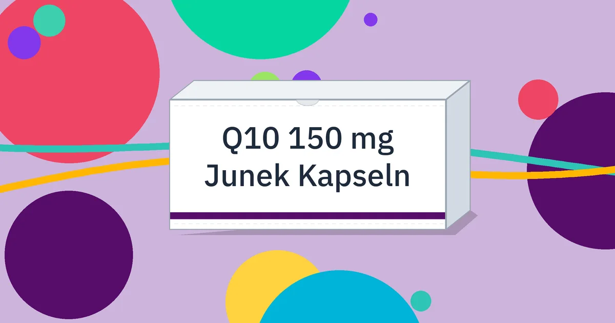 Symbolbild: Packung mit der Aufschrift Q10 150 mg Junek Kapseln (PZN 09720606) – Verfügbarkeit und Bezug in Apotheken in Frankfurt am Main