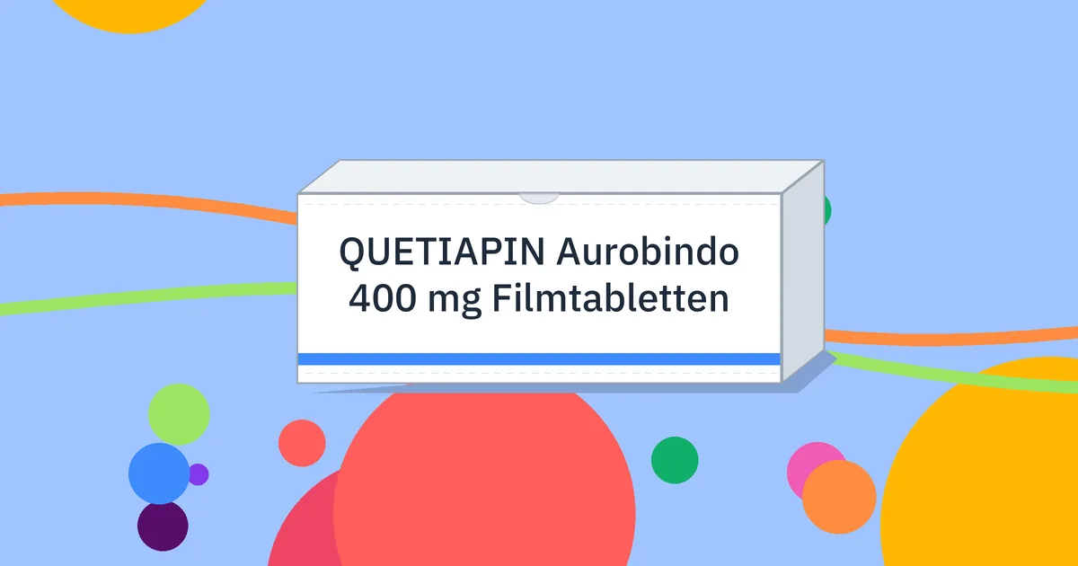 Symbolbild: Packung mit der Aufschrift QUETIAPIN Aurobindo 400 mg Filmtabletten (PZN 18428690) – Verfügbarkeit und Bezug in Apotheken in Frankfurt am Main