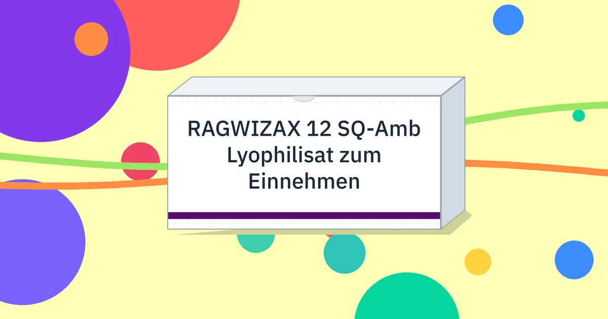 Symbolbild: Packung mit der Aufschrift RAGWIZAX 12 SQ-Amb Lyophilisat zum Einnehmen (PZN 15408379) – Verfügbarkeit und Bezug in Apotheken in Frankfurt am Main
