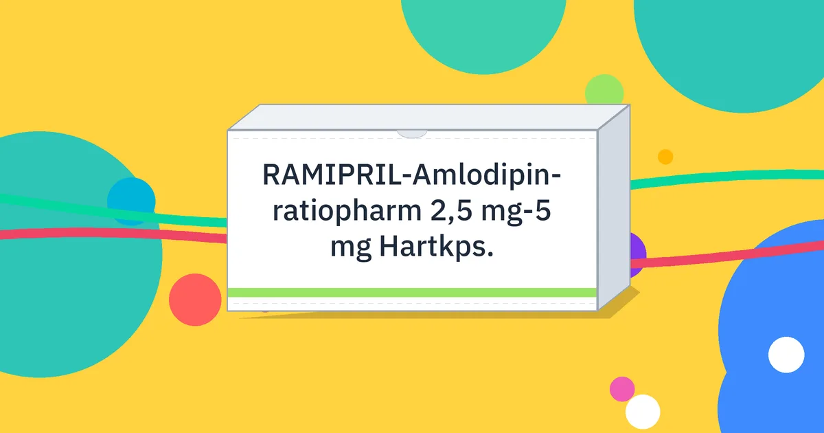 Symbolbild: Packung mit der Aufschrift RAMIPRIL-Amlodipin-ratiopharm 2,5 mg-5 mg Hartkps. (PZN 13752701) – Verfügbarkeit und Bezug in Apotheken in Frankfurt am Main