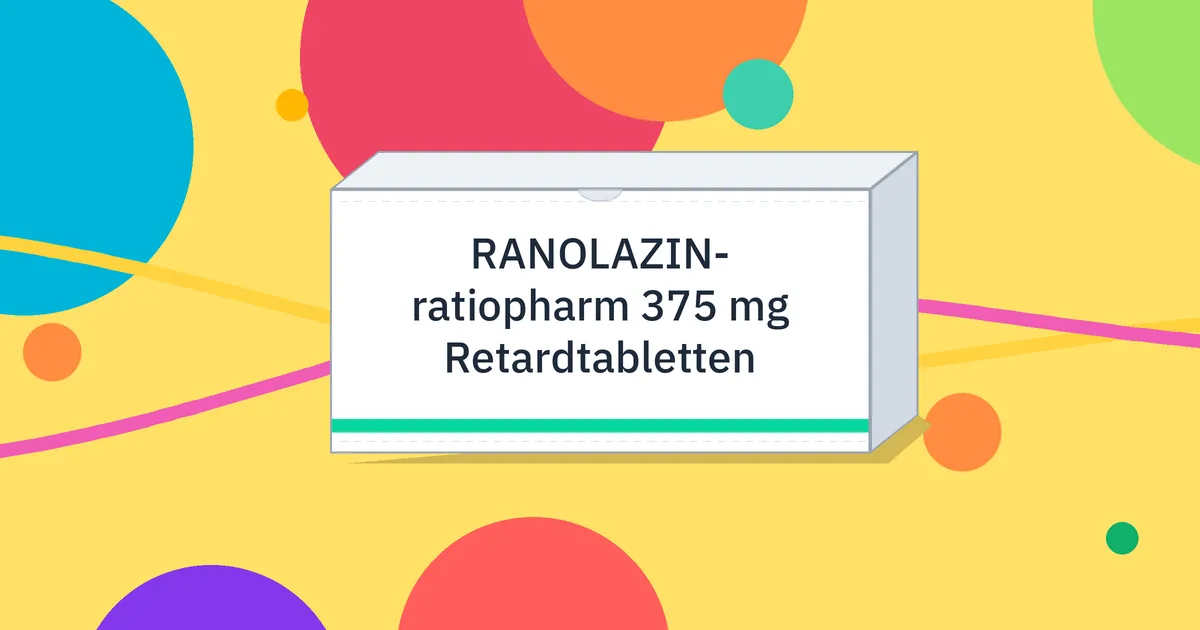 Symbolbild: Packung mit der Aufschrift RANOLAZIN-ratiopharm 375 mg Retardtabletten (PZN 20341341) – Verfügbarkeit und Bezug in Apotheken in Frankfurt am Main