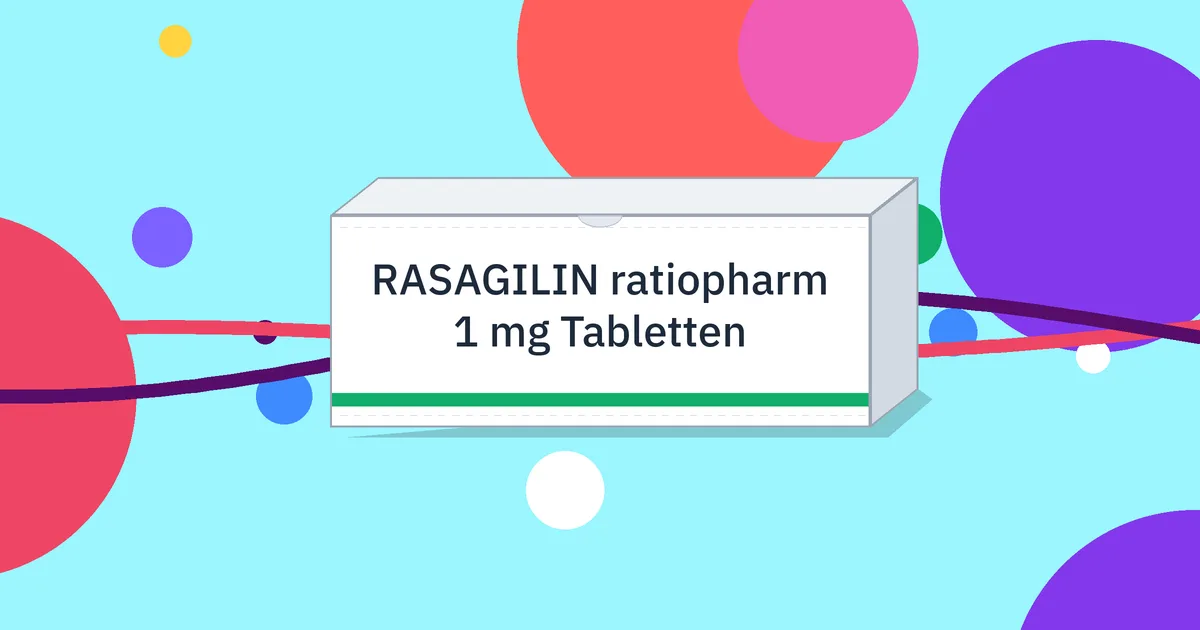 Symbolbild: Packung mit der Aufschrift RASAGILIN ratiopharm 1 mg Tabletten (PZN 19132750) – Verfügbarkeit und Bezug in Apotheken in Frankfurt am Main