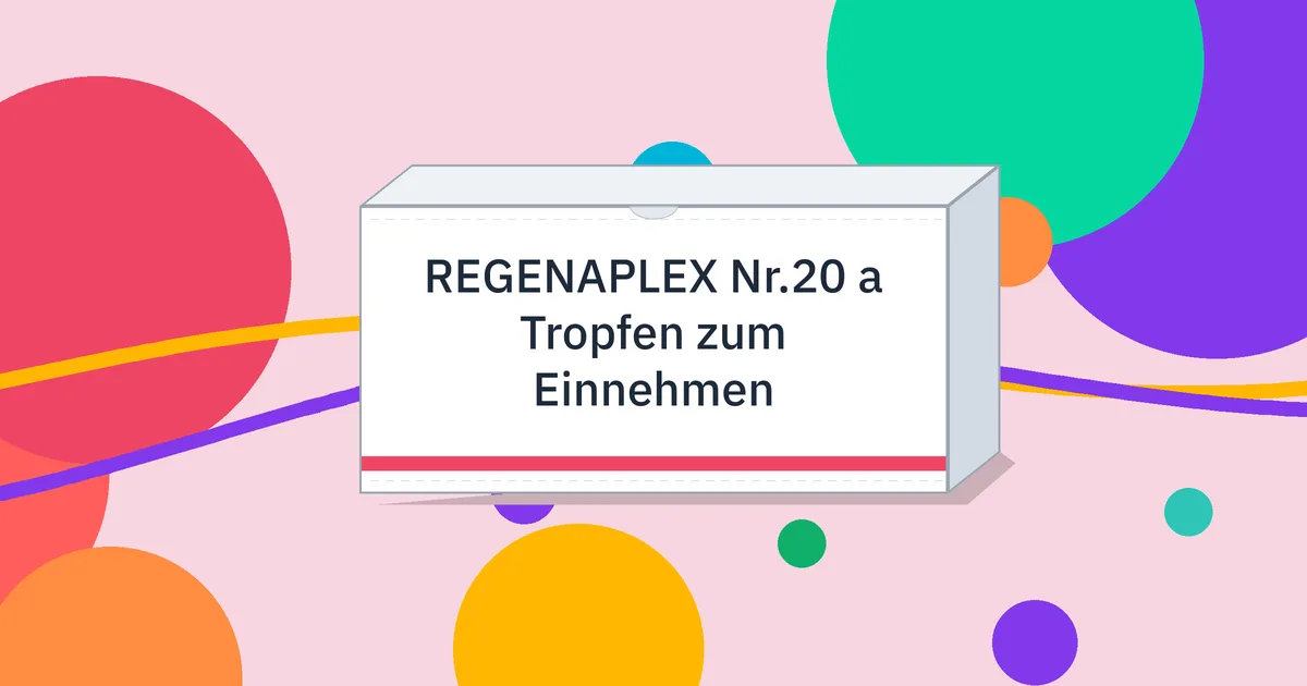 Symbolbild: Packung mit der Aufschrift REGENAPLEX Nr.20 a Tropfen zum Einnehmen (PZN 02642062) – Verfügbarkeit und Bezug in Apotheken in Frankfurt am Main