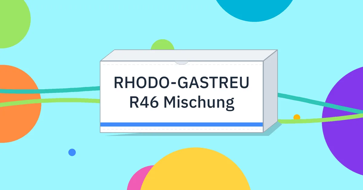 Symbolbild: Packung mit der Aufschrift RHODO-GASTREU R46 Mischung (PZN 04163265) – Verfügbarkeit und Bezug in Apotheken in Frankfurt am Main