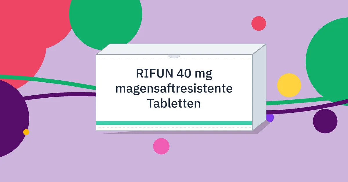 Symbolbild: Packung mit der Aufschrift RIFUN 40 mg magensaftresistente Tabletten (PZN 07265032) – Verfügbarkeit und Bezug in Apotheken in Frankfurt am Main