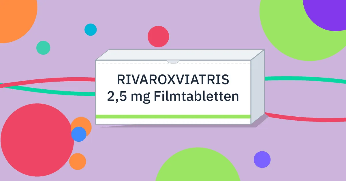 Symbolbild: Packung mit der Aufschrift RIVAROXVIATRIS 2,5 mg Filmtabletten (PZN 20088089) – Verfügbarkeit und Bezug in Apotheken in Frankfurt am Main