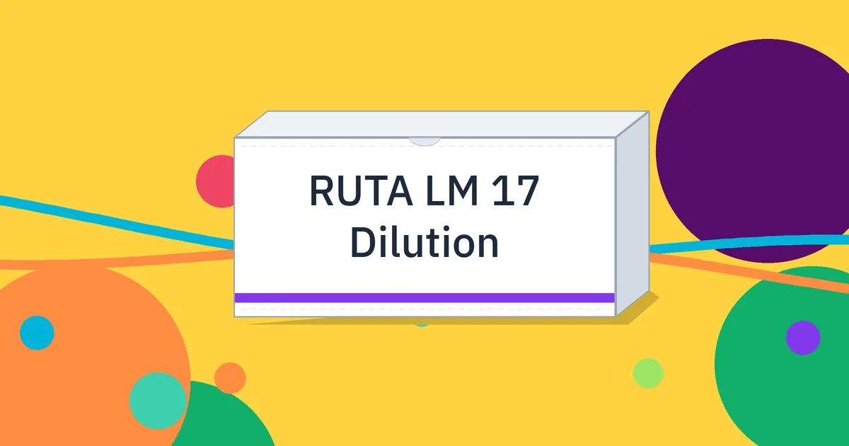 Symbolbild: Packung mit der Aufschrift RUTA LM 17 Dilution (PZN 13173759) – Verfügbarkeit und Bezug in Apotheken in Frankfurt am Main