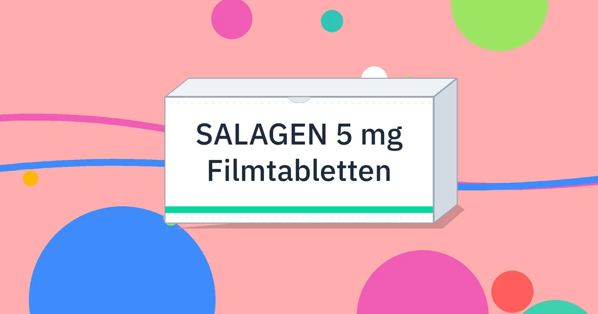 Symbolbild: Packung mit der Aufschrift SALAGEN 5 mg Filmtabletten (PZN 00202376) – Verfügbarkeit und Bezug in Apotheken in Frankfurt am Main