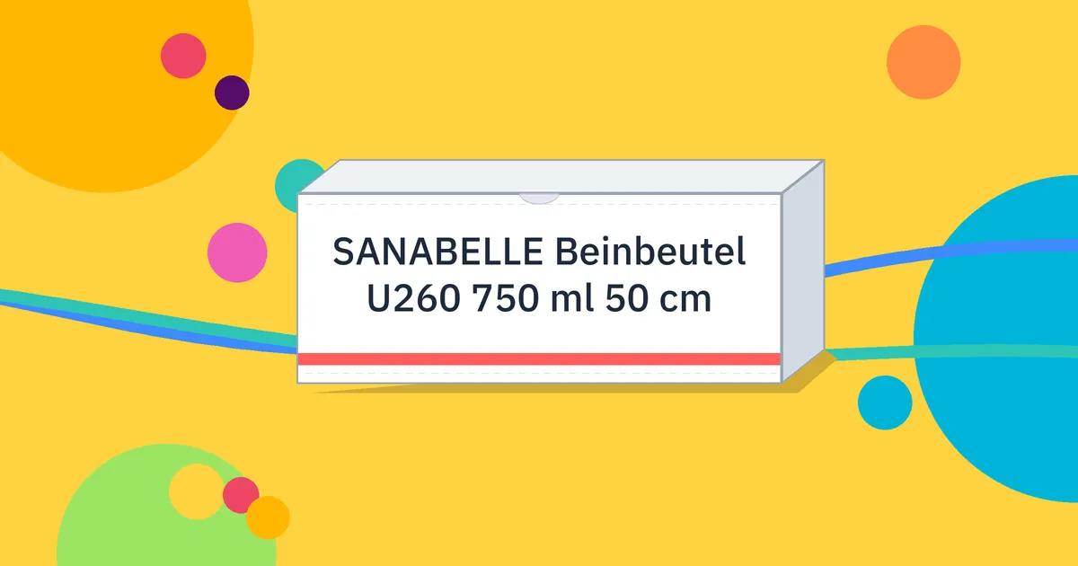 Symbolbild: Packung mit der Aufschrift SANABELLE Beinbeutel U260 750 ml 50 cm (PZN 13920179) – Verfügbarkeit und Bezug in Apotheken in Frankfurt am Main