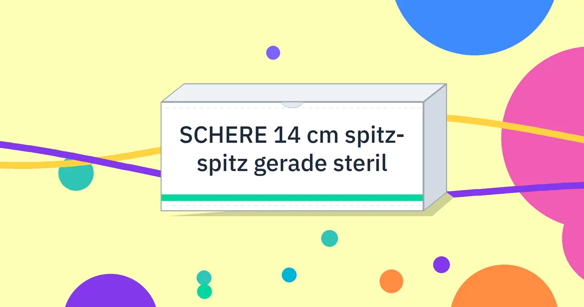 Symbolbild: Packung mit der Aufschrift SCHERE 14 cm spitz-spitz gerade steril (PZN 17248632) – Verfügbarkeit und Bezug in Apotheken in Frankfurt am Main