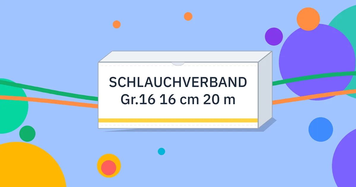 Symbolbild: Packung mit der Aufschrift SCHLAUCHVERBAND Gr.16 16 cm 20 m (PZN 08822351) – Verfügbarkeit und Bezug in Apotheken in Frankfurt am Main