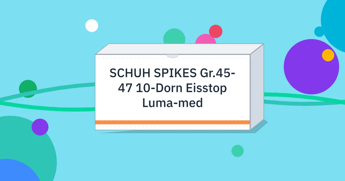Symbolbild: Packung mit der Aufschrift SCHUH SPIKES Gr.45-47 10-Dorn Eisstop Luma-med (PZN 09609234) – Verfügbarkeit und Bezug in Apotheken in Frankfurt am Main